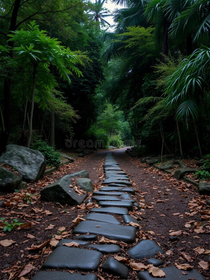 Stone Path through a Lush Green Forest Stock Illustration ...