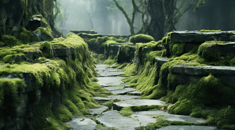 A Stone Path with Moss Growing on Rocks Stock Illustration ...