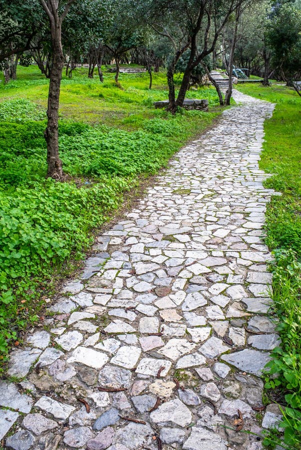 Stone Path in a Park at Acropolis Slope, Athens, Greece Stock Image ...