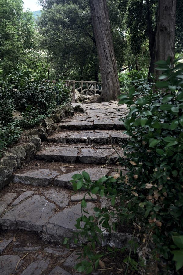 Path in a Park with People Passing by on a Misty Day in Autumn Stock ...