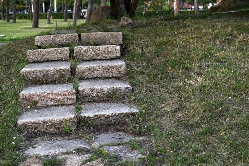 A Stone Path in the Park and a Granite Staircase with Steps. Stone ...