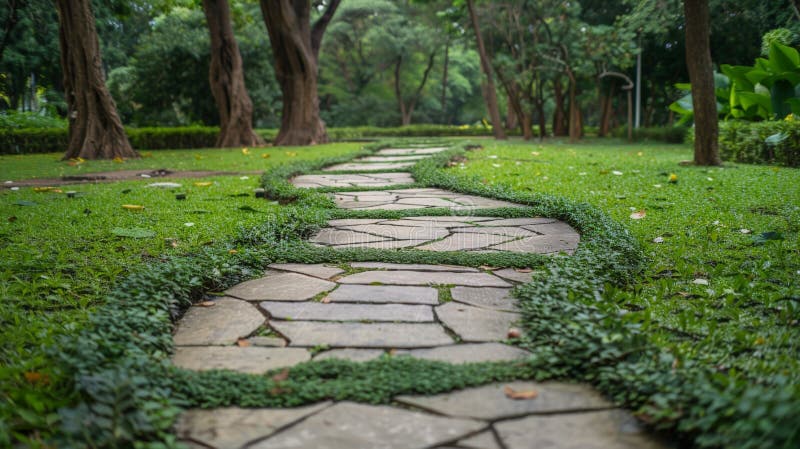 Stone Path in a Park with Trees Stock Image - Image of forest, trail ...