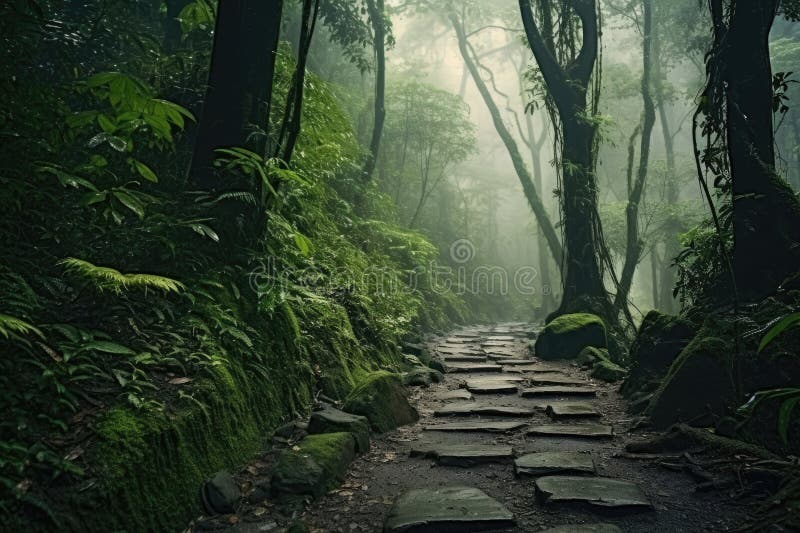 Stone Path in Rainforest stock illustration. Illustration of asia ...
