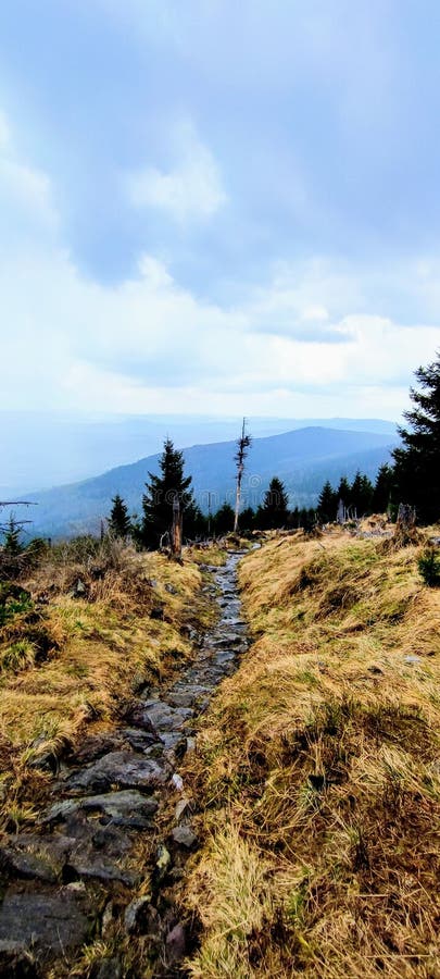 Stone Path Stones Path Trail Trail Mountain Sky View Nature Stock Photo ...