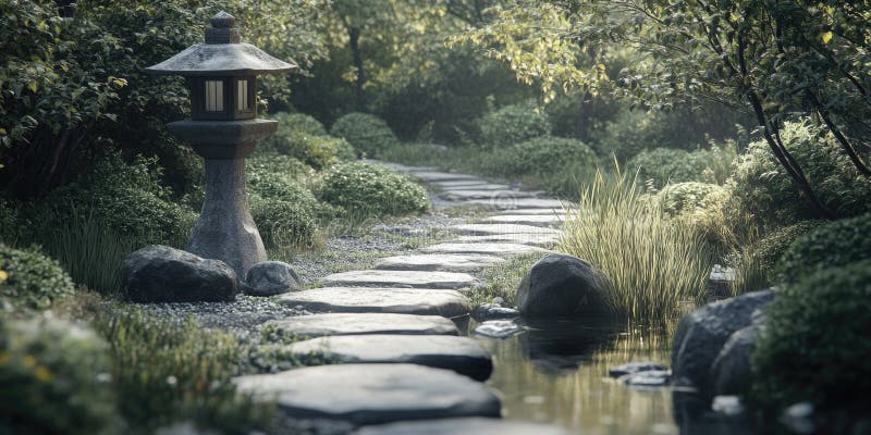 Stone Path to Small Pond stock photo. Image of generated - 379027566