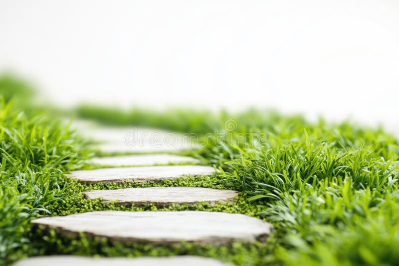 A Stone Path Winding through a Lush Green Field of Grass Stock Photo ...