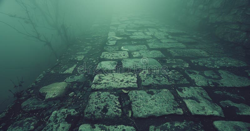 Stone Path Winds through a Thick Fog, Disappearing into the Distance ...