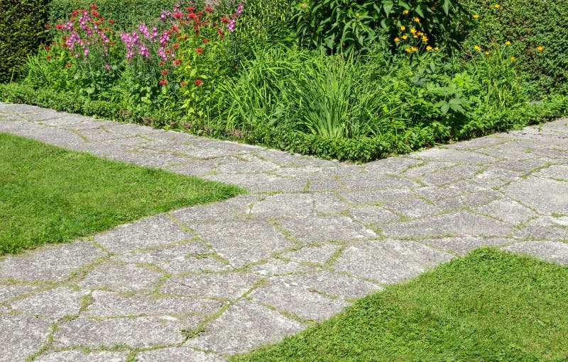 Stone Paths Crossing in a Garden Stock Image - Image of bright, grey ...