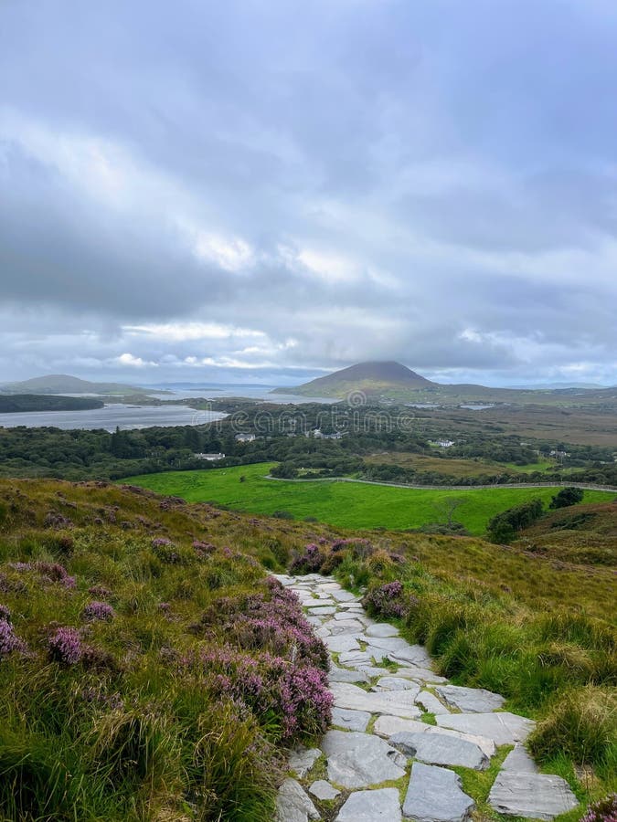 Stone Pathway Bordered by Grassy Fields. Connemara National Park ...