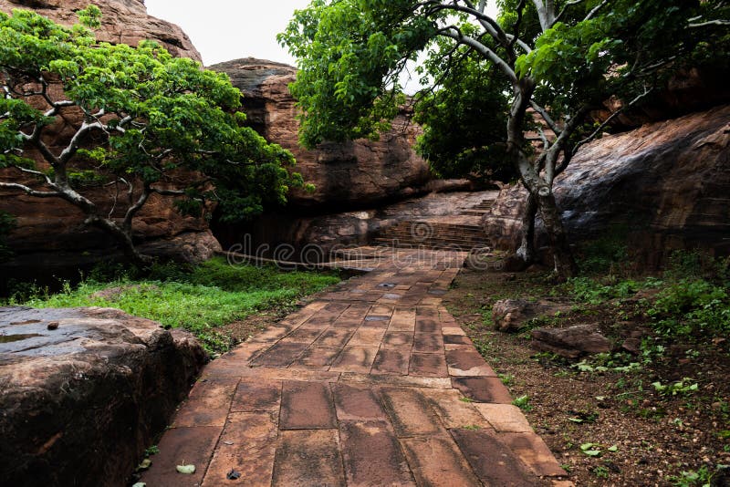 Stone Pathway Built between Hills Stock Photo - Image of park ...