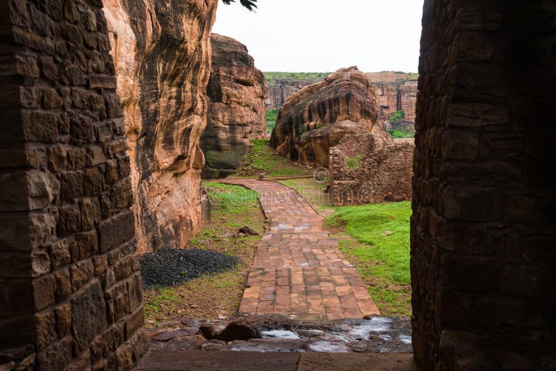 Stone Pathway Built between Hills of Badami,karnataka. Stock Photo ...
