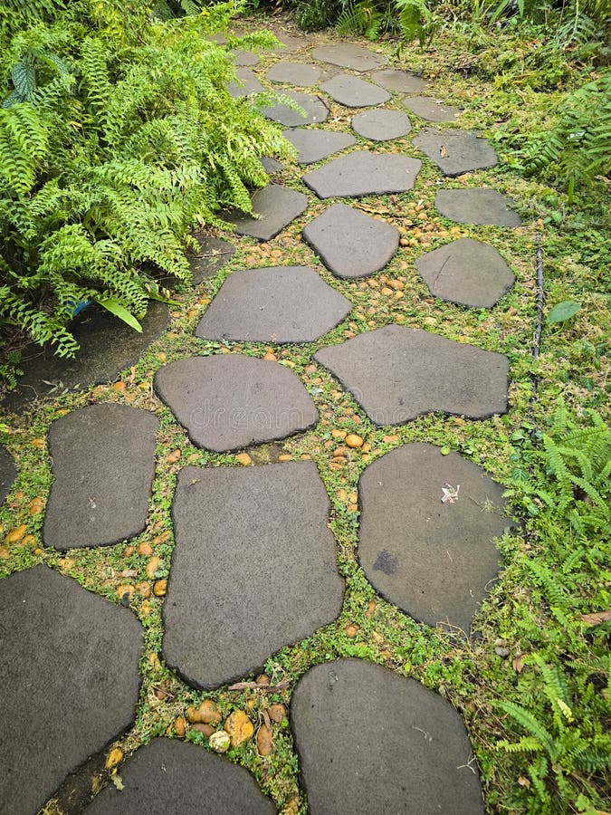 Stone Pathway in Park, Paved with Large Slabs Stock Photo - Image of ...