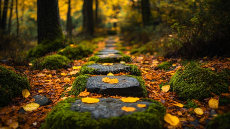 Stone Pathway through a Forest of Autumn Leaves Stock Illustration ...