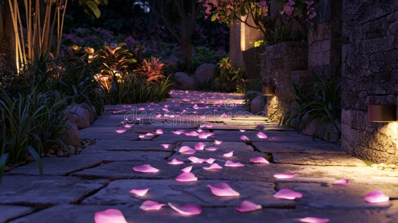 Stone Pathway and Glowing Flowers in an Enchanted Forest Stock Image ...