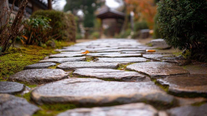 Stone Pathway in a Japanese Garden after Rain Stock Illustration ...