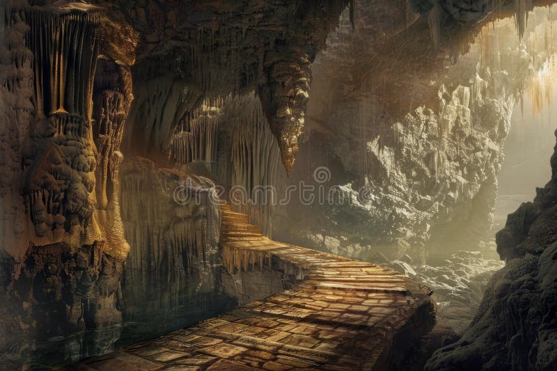 Stone Pathway Leading through Ancient Cave Formations Stock ...