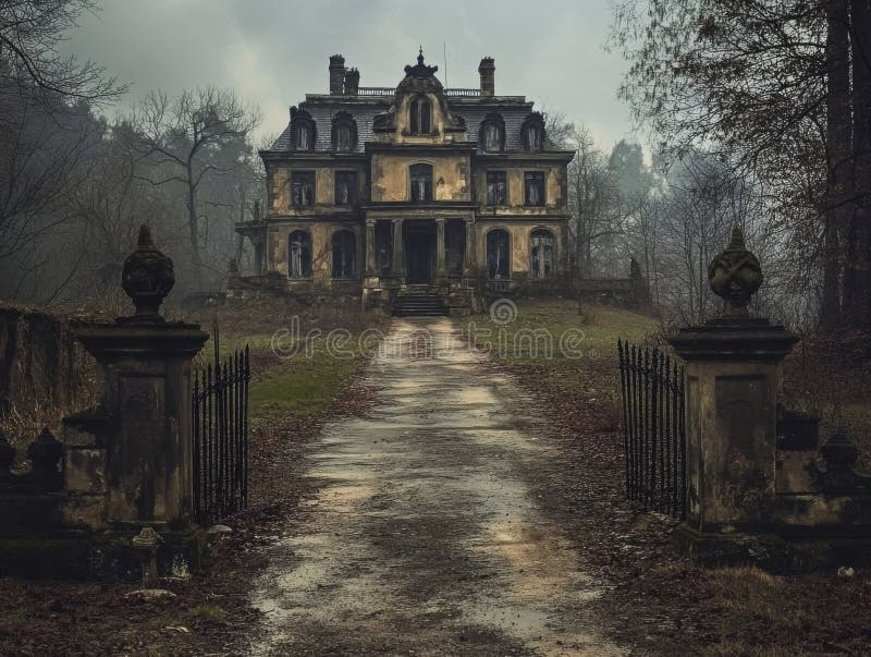 A Stone Pathway Leading To a Desolate Mansion Stock Illustration ...