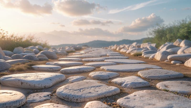 A Stone Pathway Leads Towards a Scenic Landscape View of Nature. Stock ...