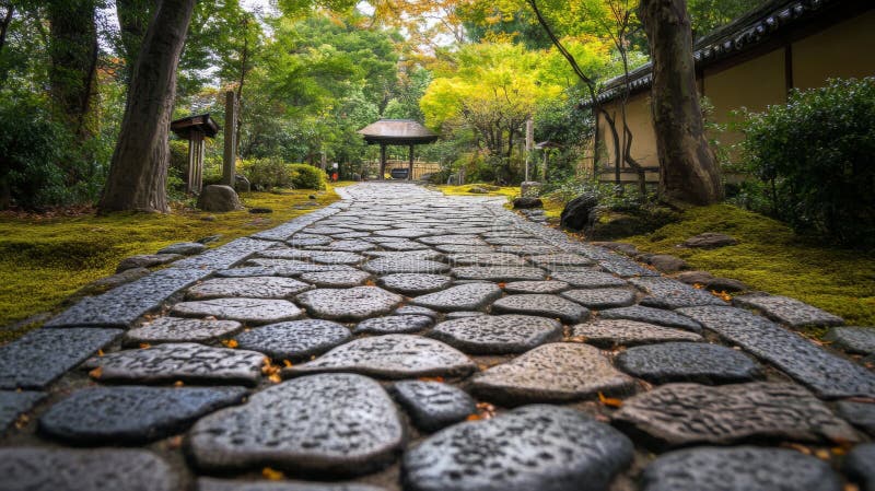 Stone Pathway through Lush Japanese Garden Stock Illustration ...