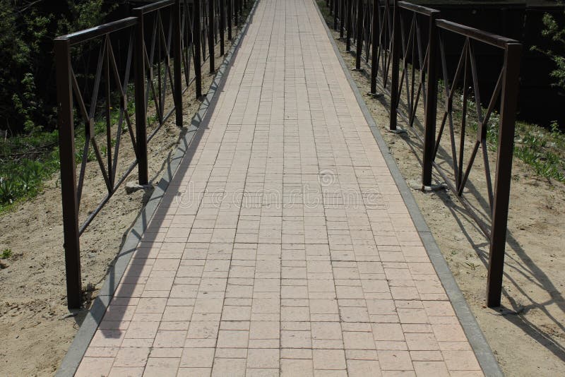 Stone Pathway and Metal Bridge Stock Image - Image of peaceful, path ...