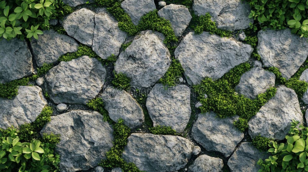 Stone Pathway Overlayed with Lush Green Plants Stock Illustration ...