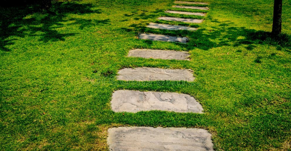 Stone Pathway in the park stock image. Image of lawn - 91266499