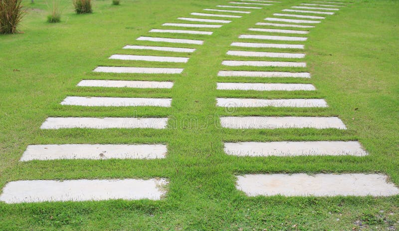 Stone Pathway in the Park with Green Grass Around Stock Photo - Image ...