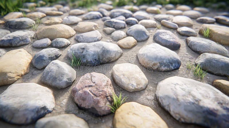 A Stone Pathway with Patches of Grass Growing between the Rocks Stock ...