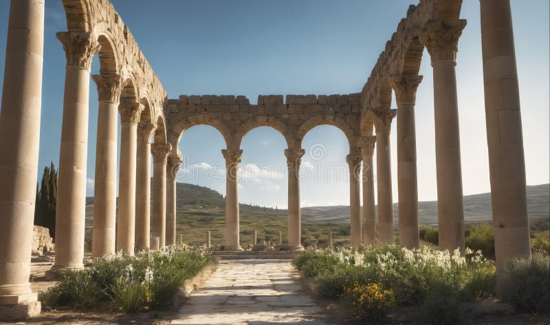 A Stone Pathway Runs through the Ruins of an Ancient Roman Structure in ...