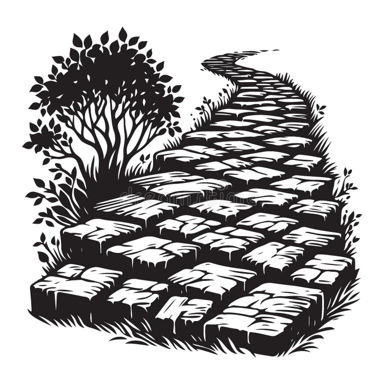 Stone Pathway with Steps Landscape Illustration Art Path Forward Stock ...