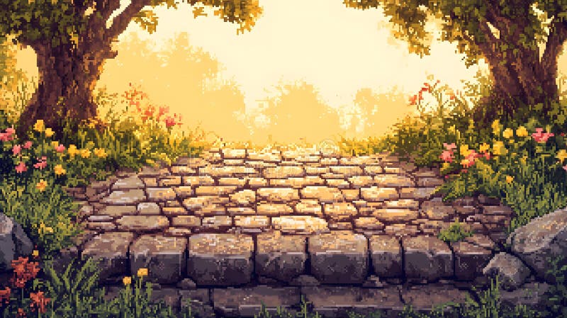 Stone Pathway Steps through a Lush Green Meadow Surrounded by Trees and ...