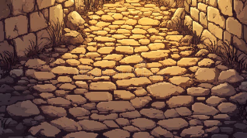 Stone Pathway Texture with Cobblestone Design in Pixel Art Style with ...