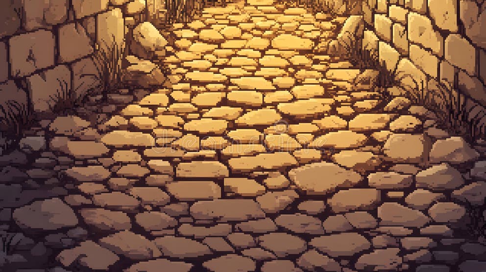 Stone Pathway Texture with Cobblestone Design in Pixel Art Style with ...