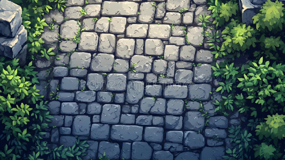 Stone Pathway Texture with Green Grass on the Sides and Cobblestone ...