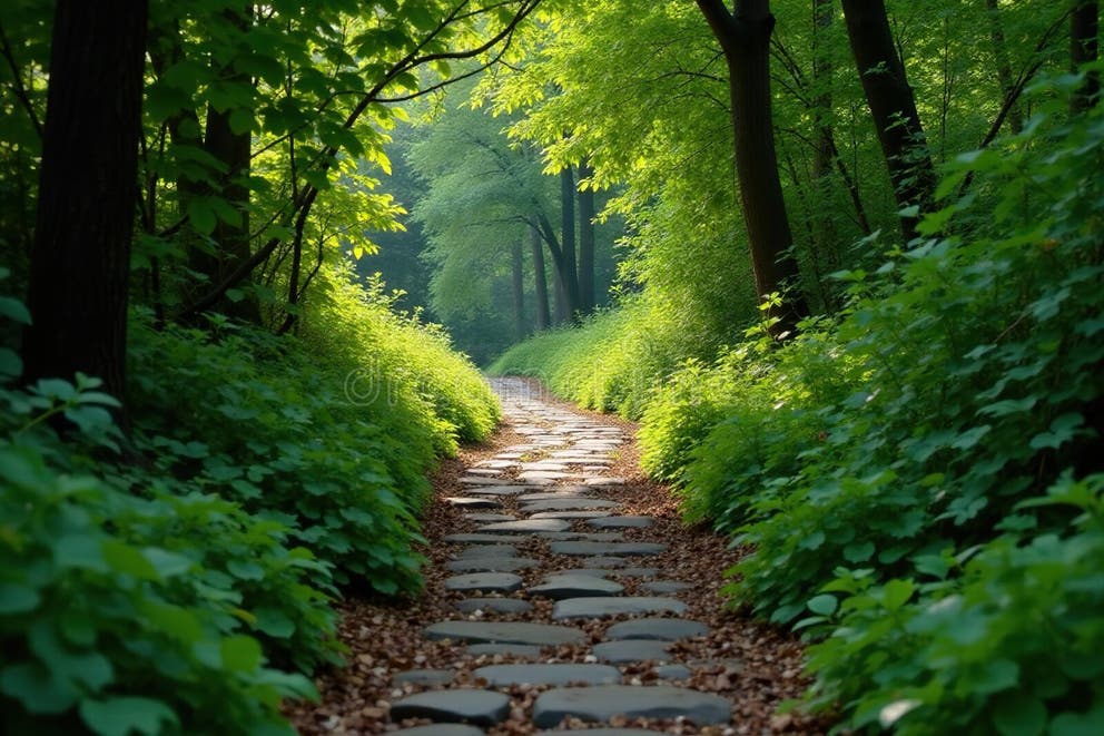 Stone Pathway Winding through a Dense Thicket of Brambles, Textures ...