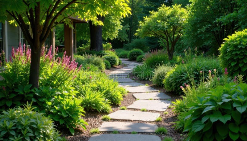 Stone Pathway Winding through Garden, Creating a Natural, Meandering ...