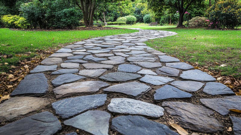 Stone Pathway Winding through a Lush Green Garden Stock Illustration - Illustration of park ...