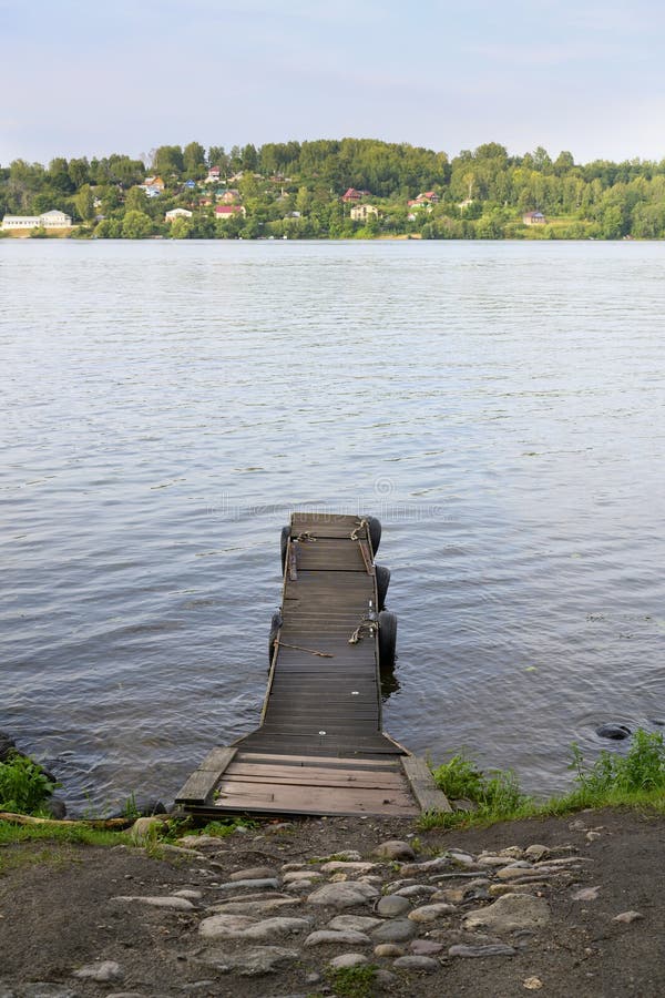A Stone-paved Descent and a Small Pier on the Banks of the Volga River ...