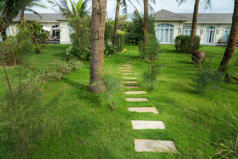 Stone Paved Path To the Villa at Tropical Resort Stock Image - Image of ...