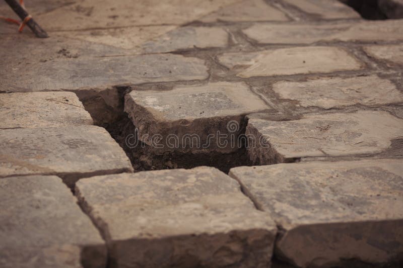 Stone Paved Square . Streets Paved with Cobblestones. Broken Brick ...