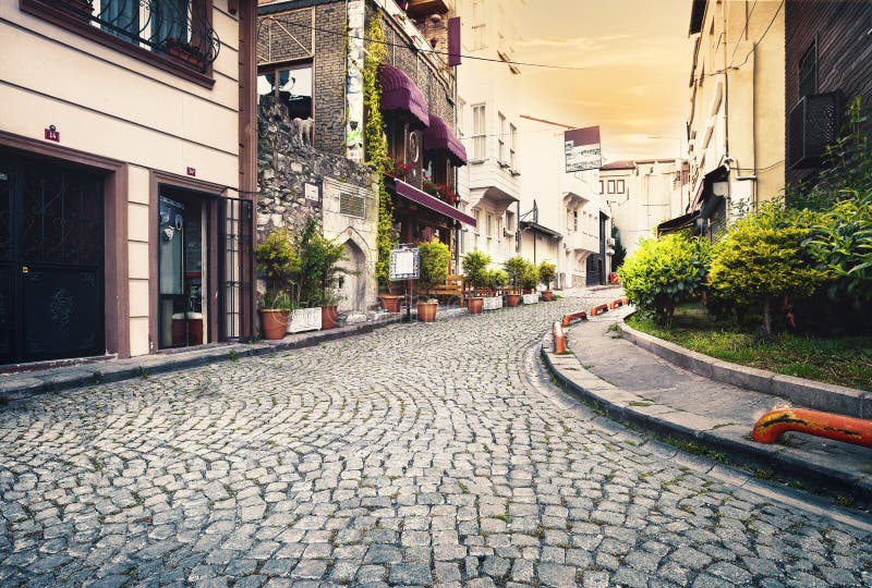 Stone-paved Street at Sunset Stock Photo - Image of imagery ...