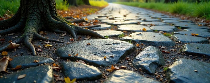 Stone Pavement with Asphalt Seamless Texture and Tree Roots Rough Stone ...