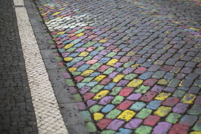 Stone Pavement Painted Different Bright Colors. Abstract. Stock Photo ...