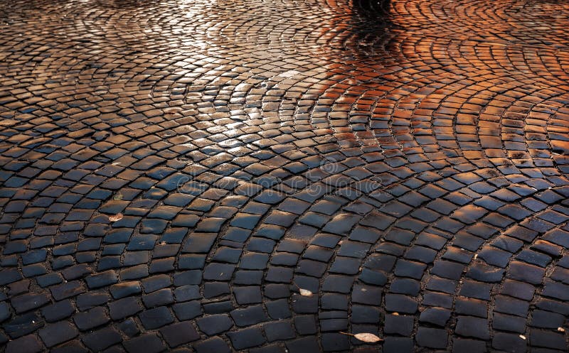 Wet cobblestone road stock photo. Image of stone, pattern - 20809152