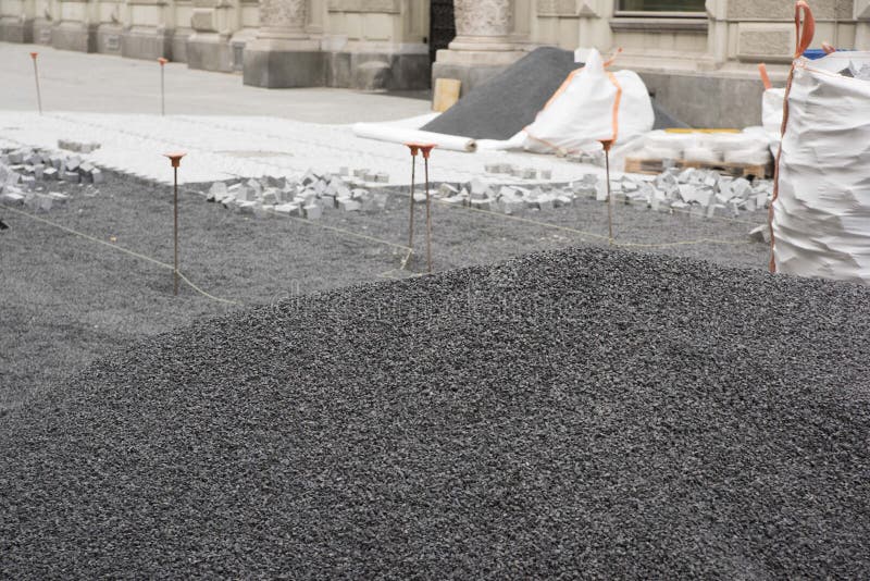Stone Paving in Road Construction Stock Image - Image of market, paving ...