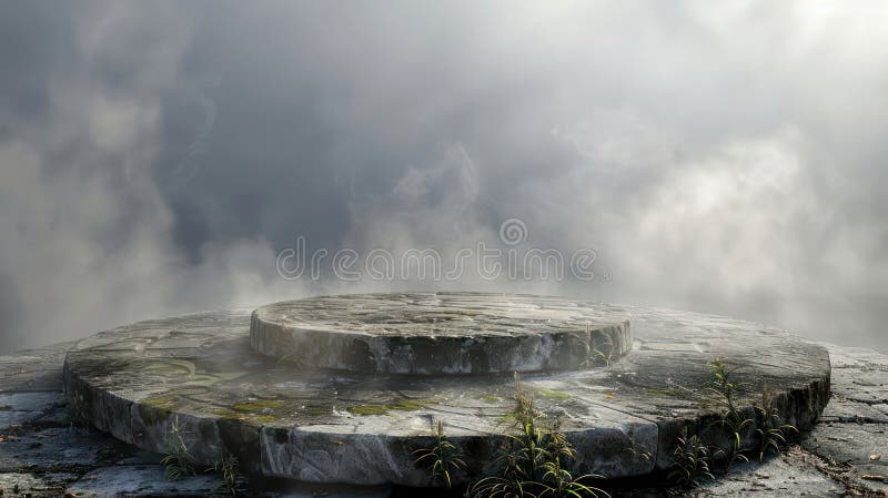 Stone Pedestal Podium with Fog and Sun Rays Stock Illustration ...