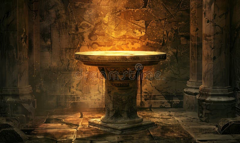 Stone Pedestal with Textured Surface, Ancient Ruins Backdrop Stock ...