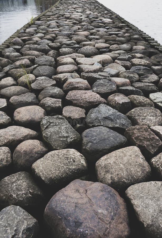 Stone pier in the river stock image. Image of latvia - 208527185