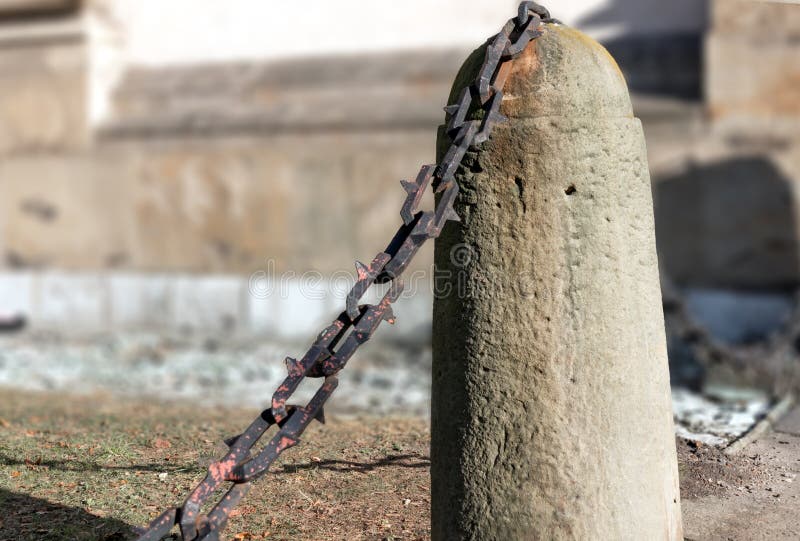 Stone Pillar, Chain with Rust, on an Isolated Background, Selective ...