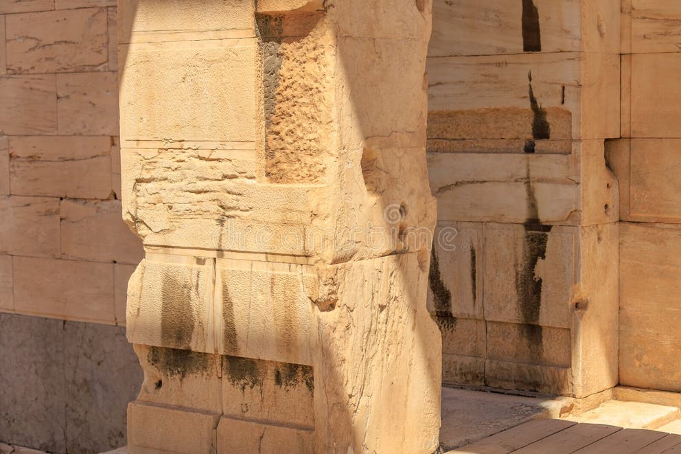 A Stone Pillar with a Shadow on it, Acropolis in Athens Stock Photo ...